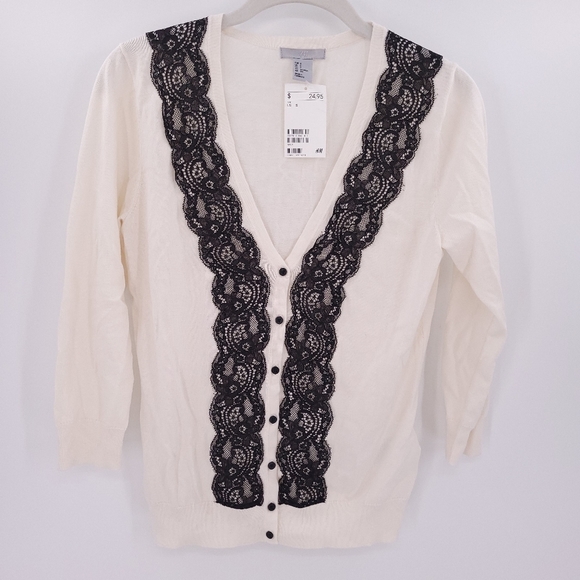 H&M | Sweaters | Nwt Hm Cardigan Lace Trim Small | Poshmark